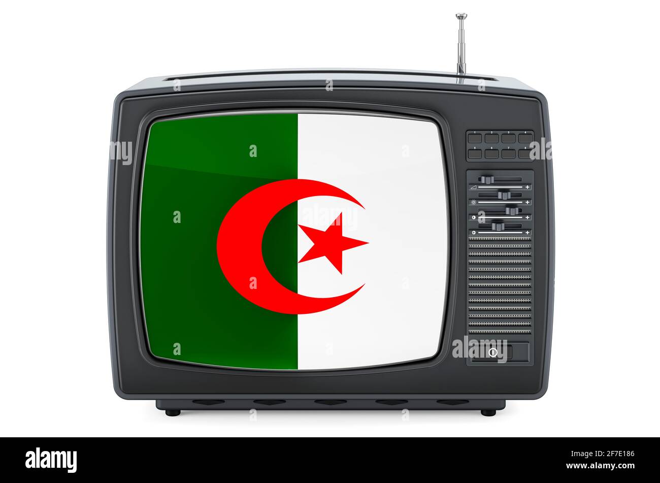 Algerian Television concept. TV set with flag of Algeria. 3D rendering ...