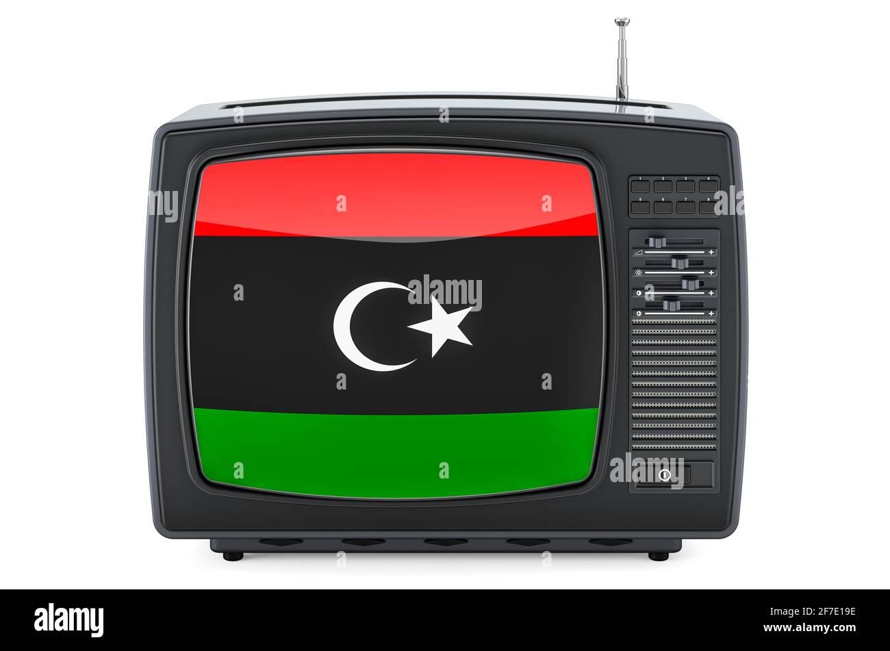 Libyan Television concept. TV set with flag of Libya. 3D rendering isolated on white background ...