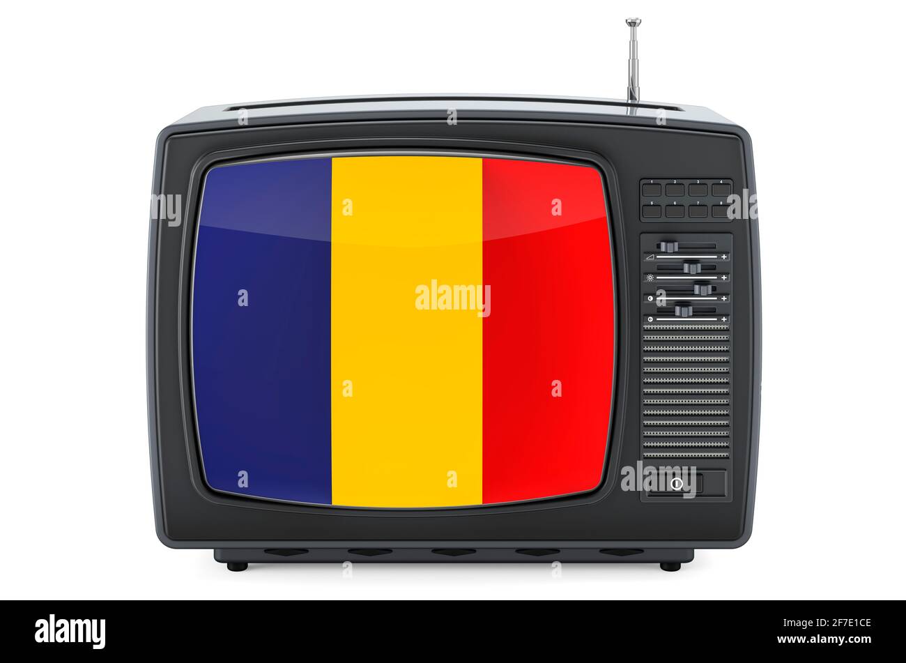 Romanian Television concept. TV set with flag of Romania. 3D rendering ...