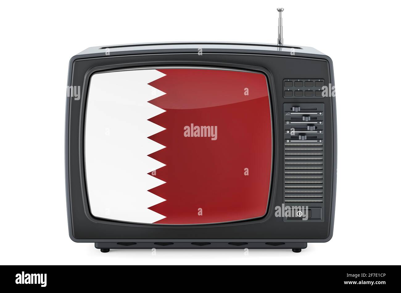 Qatari Television concept. TV set with flag of Qatar. 3D rendering ...