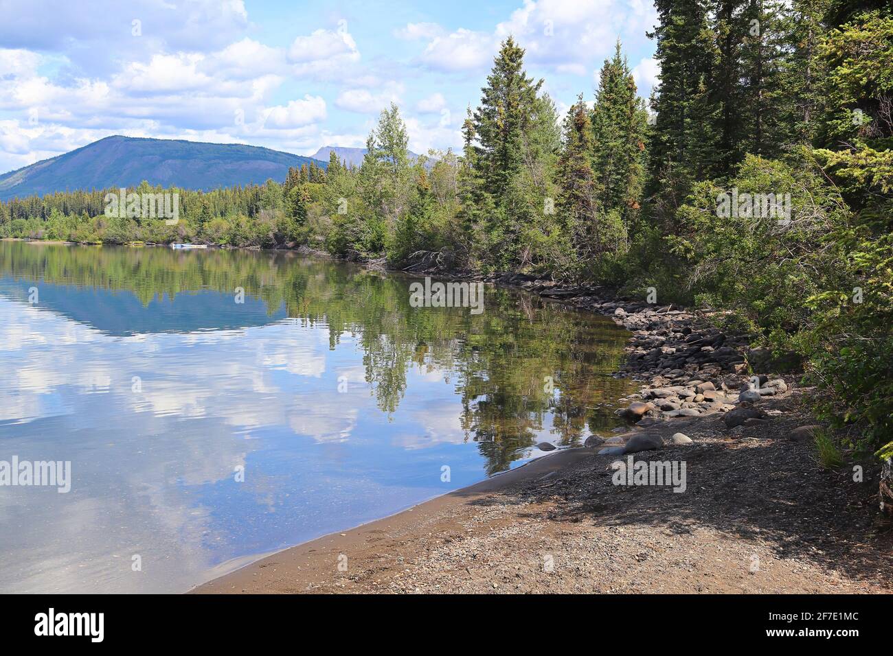 The edge of a mountain lake shore with trees Stock Photo - Alamy