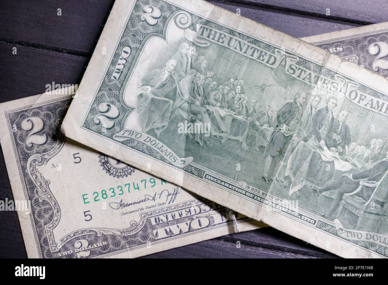 old crumpled banknotes denominated two U.S. dollars Stock Photo - Alamy