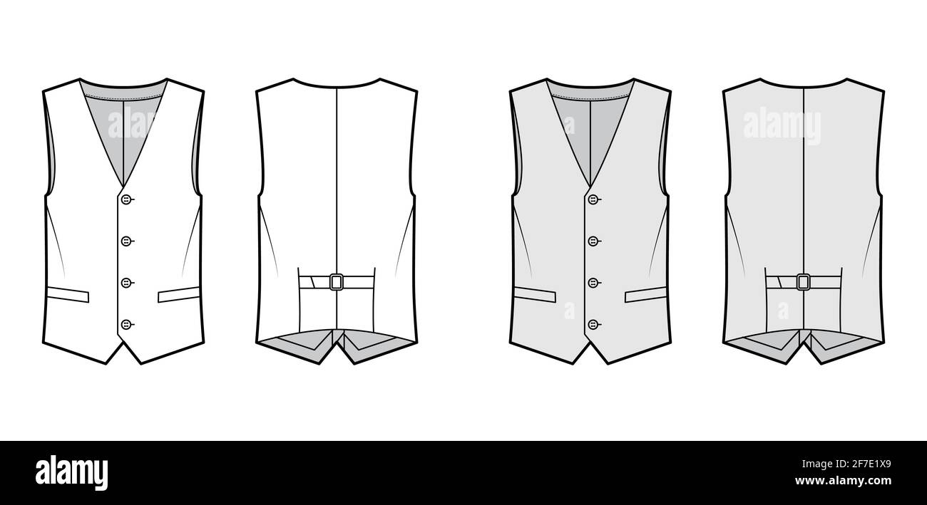 Lapelled vest waistcoat technical fashion illustration with sleeveless ...