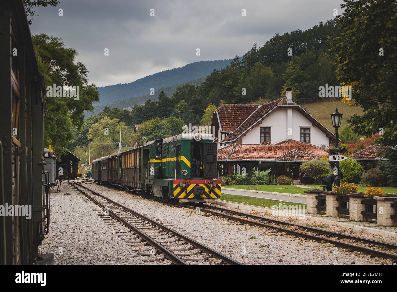 Diesel engine of the famous sargan eight narrow gauge railway in Mokra ...