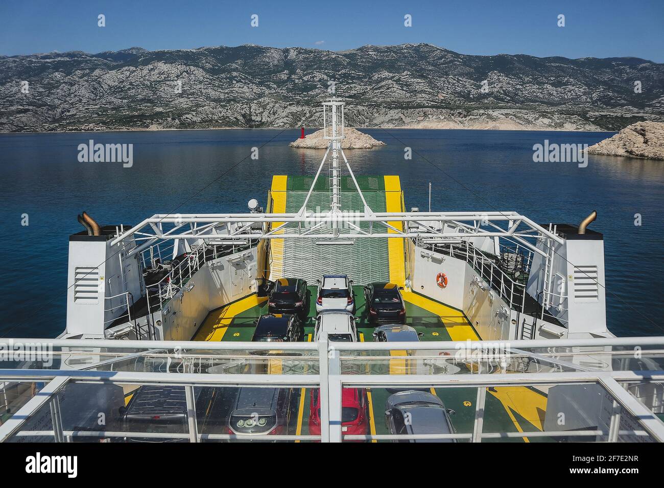 On board the car ferry in croatia, serving between island of Pag and ...
