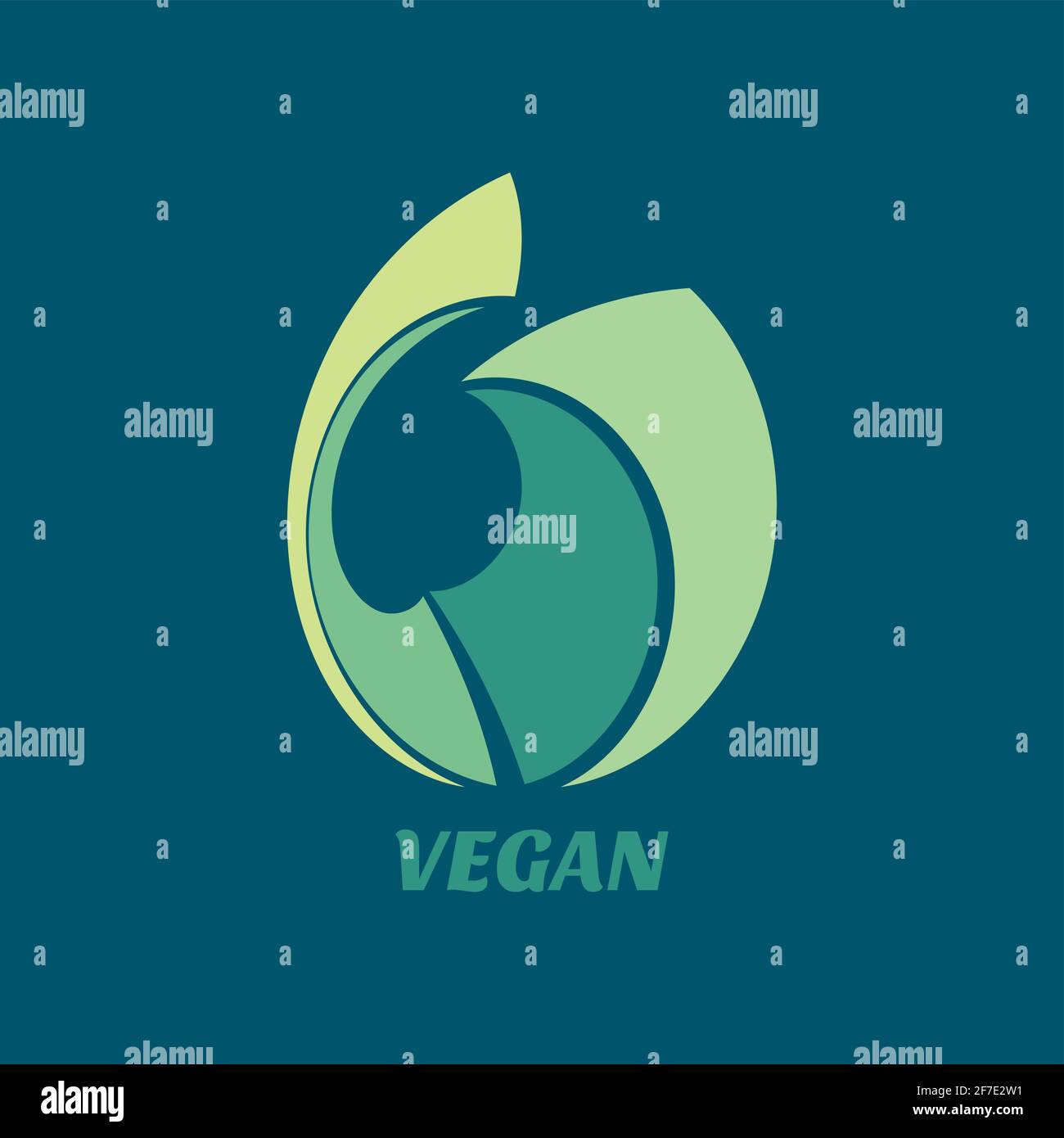 Template of vegan logo with unusual green leaf. Simple vector eco label ...