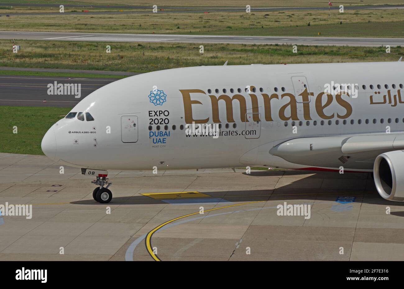 JULY 01, 2015; Airbus A380-800 of Emirates Airline taxiing while ...