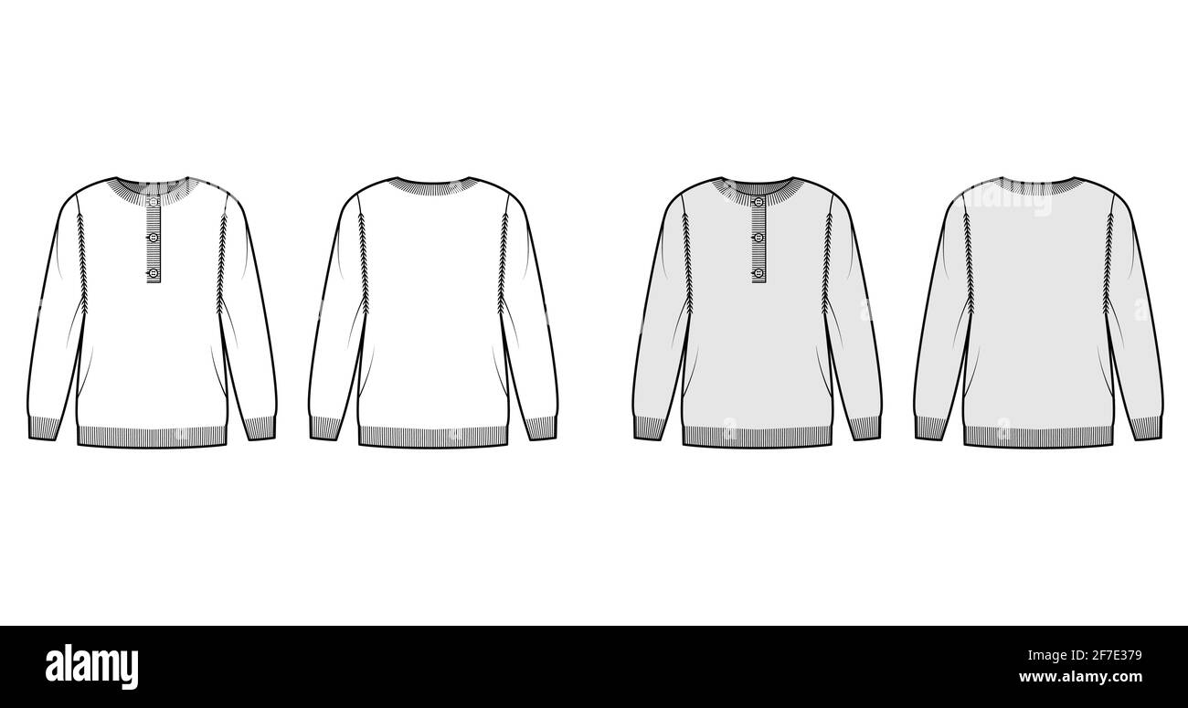 Sweater henley neck technical fashion illustration with rib crew collar ...