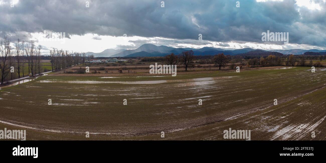 Aerial over wet fields blue hi-res stock photography and images - Alamy