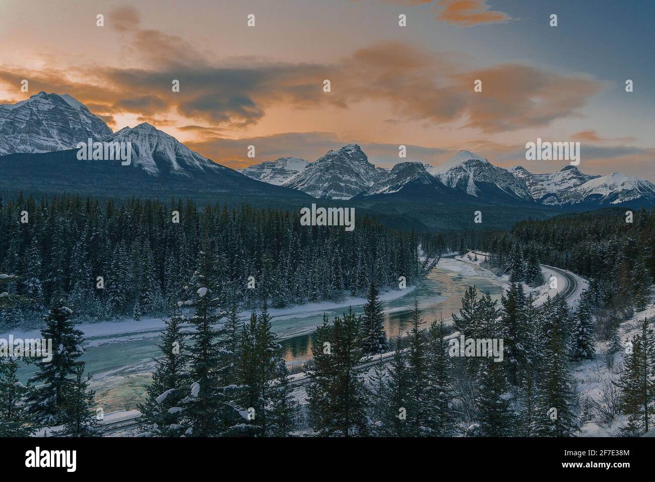 Famous Morant's curve close to Lake Louise in Alberta, Canada on a ...