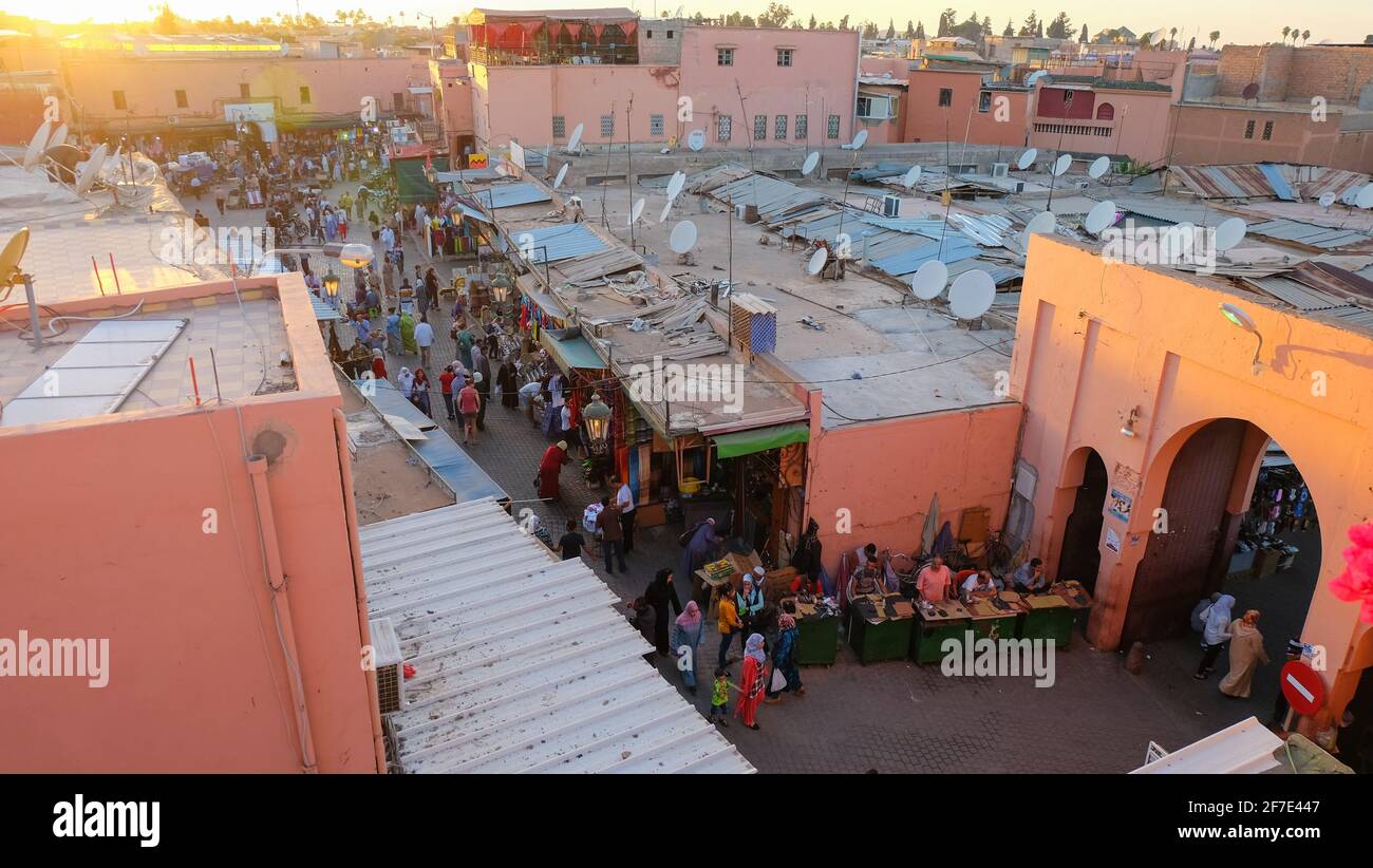The medina (old town) of Marrakech, the fourth largest city of Morocco ...