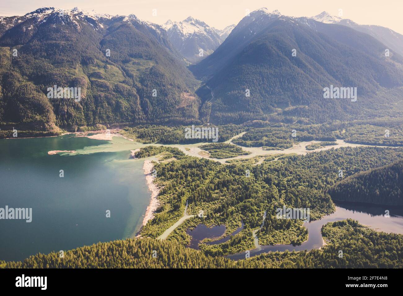 Aerial view of the upper Harrison River estuary, Harrison River Stock ...