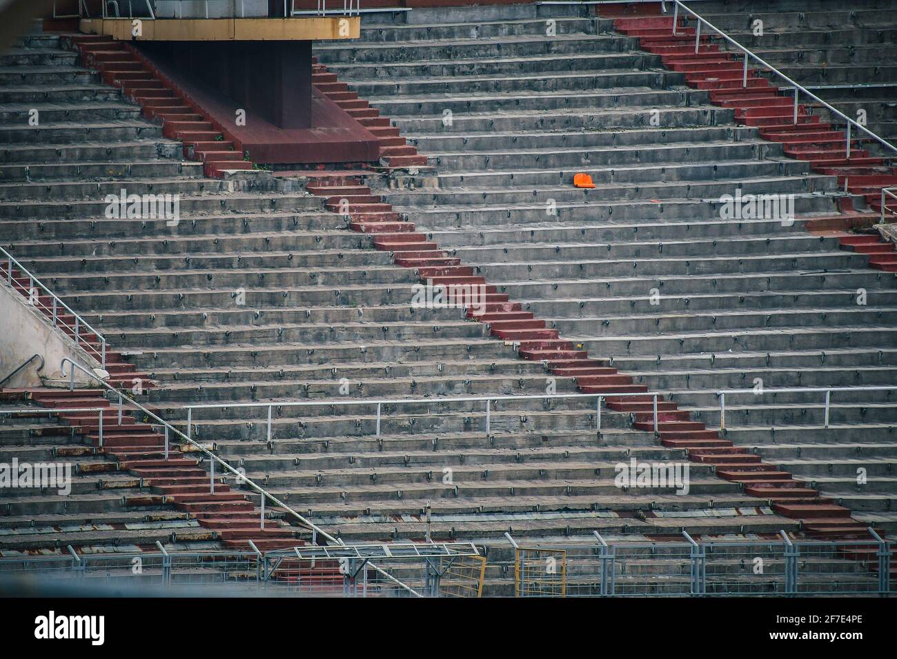 Telephoto image of a spectator stand on an old stadum. Demolished ...