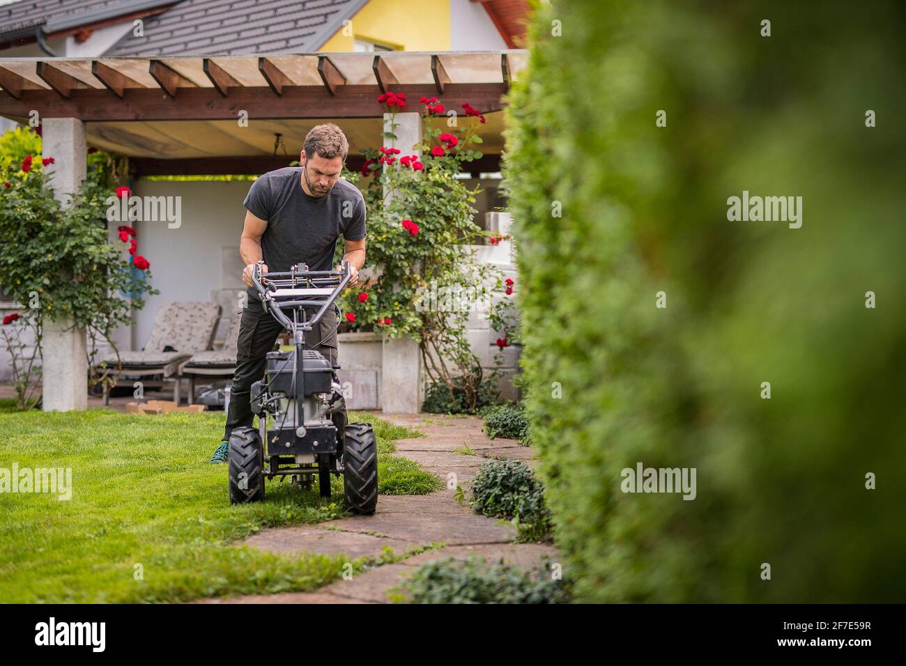 Cable laying machine with an operator used to put down cables for ...