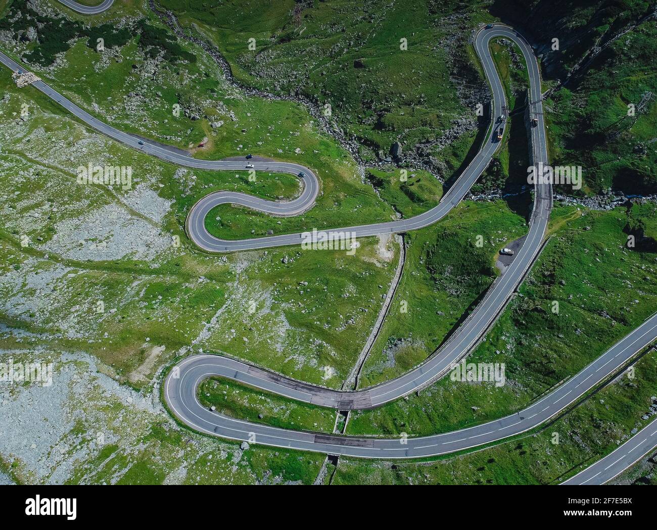 Above view of epic winding road on Transfagarasan pass in Romania in ...