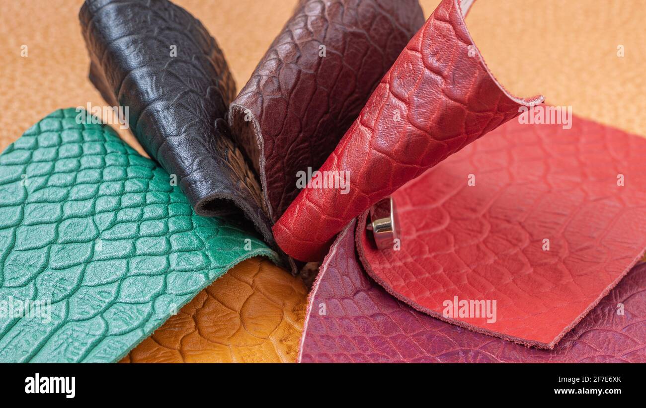 Colorful samples of genuine leather, texture. Abstract background Stock ...