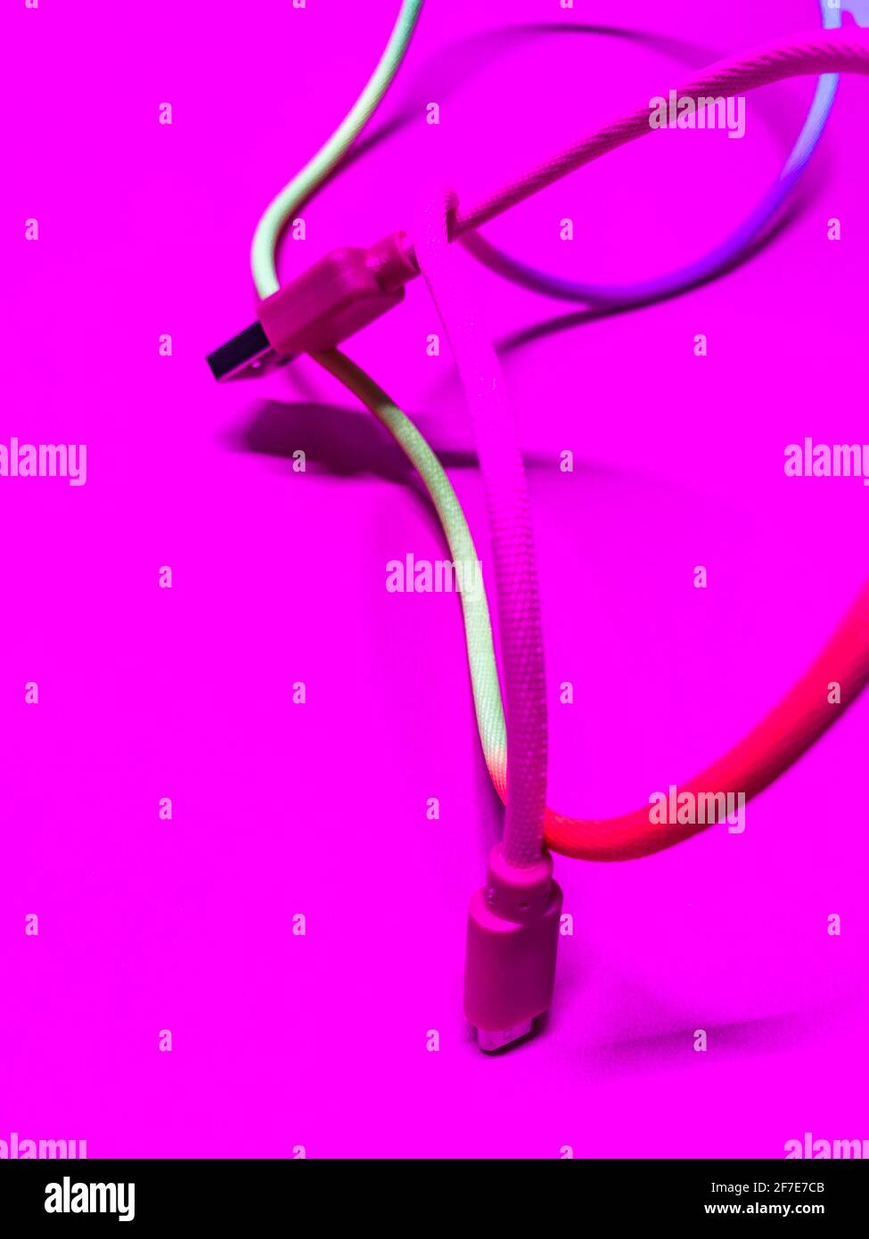 rainbow usb cord tangled vertical layout Stock Photo - Alamy
