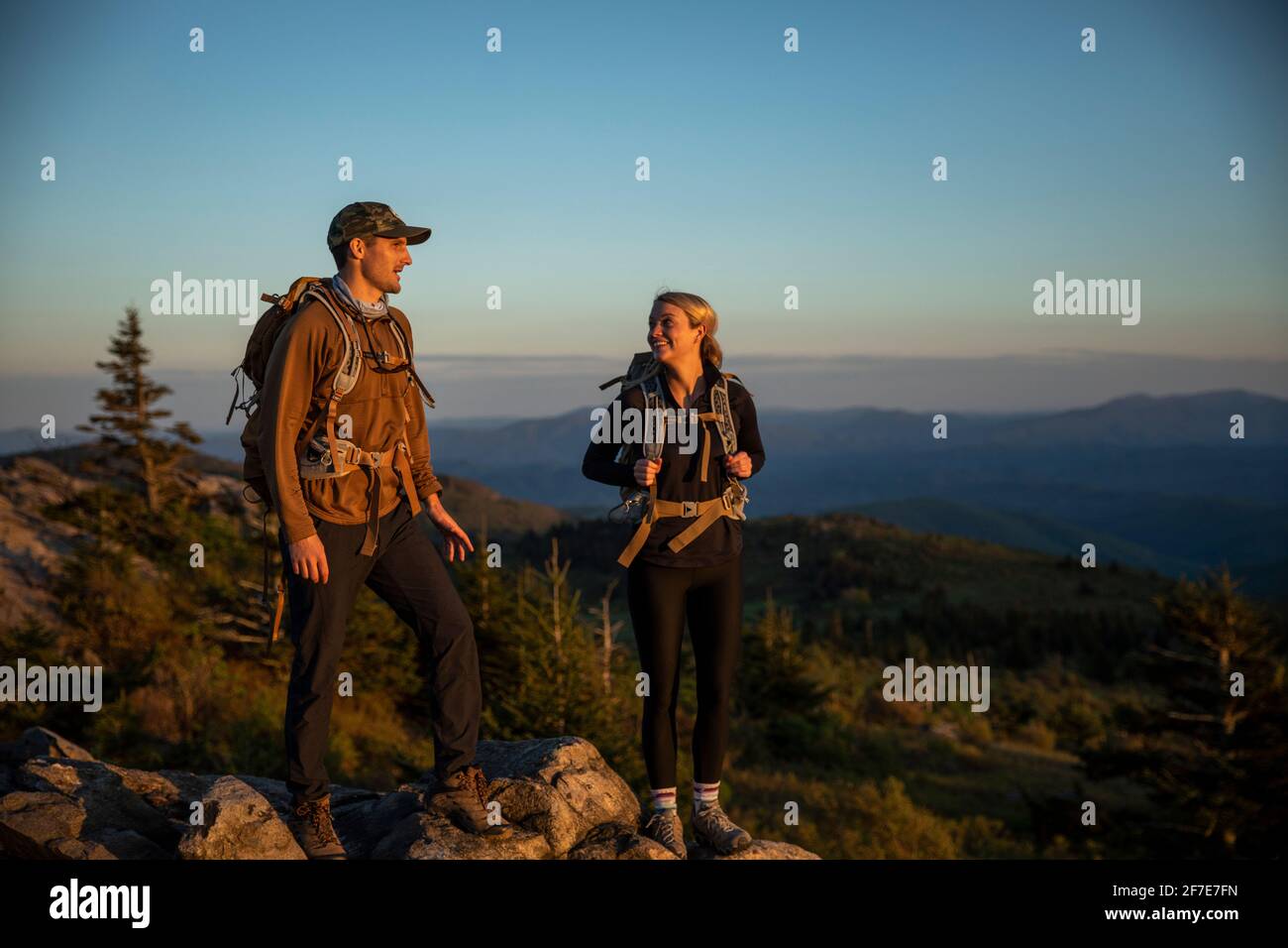 Couple hiking at Mount Rogers in Virginia Stock Photo - Alamy