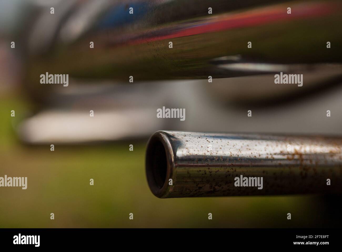 Rusty and chromed exhaust. Exhaust pipe in chrome finish, but already ...