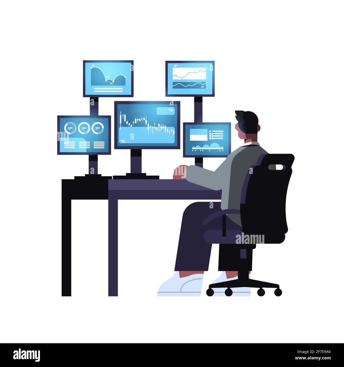 Man Trader Stock Market Broker Analyzing Charts Graphs And Rates On