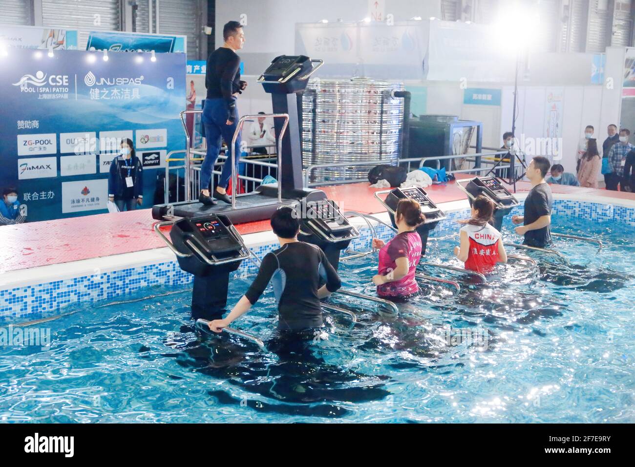 SHANGHAI, CHINA - APRIL 6, 2021 - Fitness experts exercise on a ...