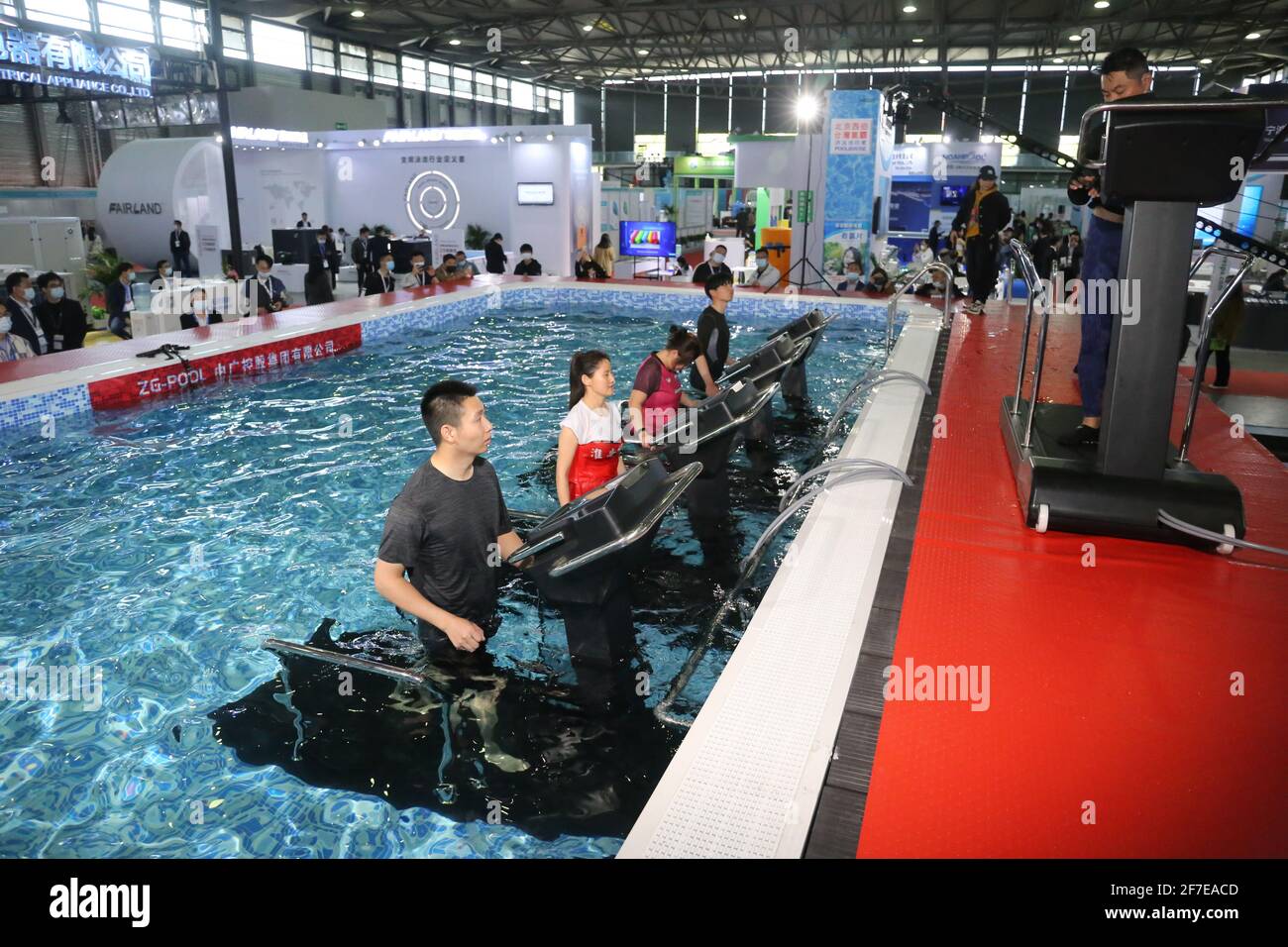 SHANGHAI, CHINA - APRIL 6, 2021 - Fitness experts exercise on a ...