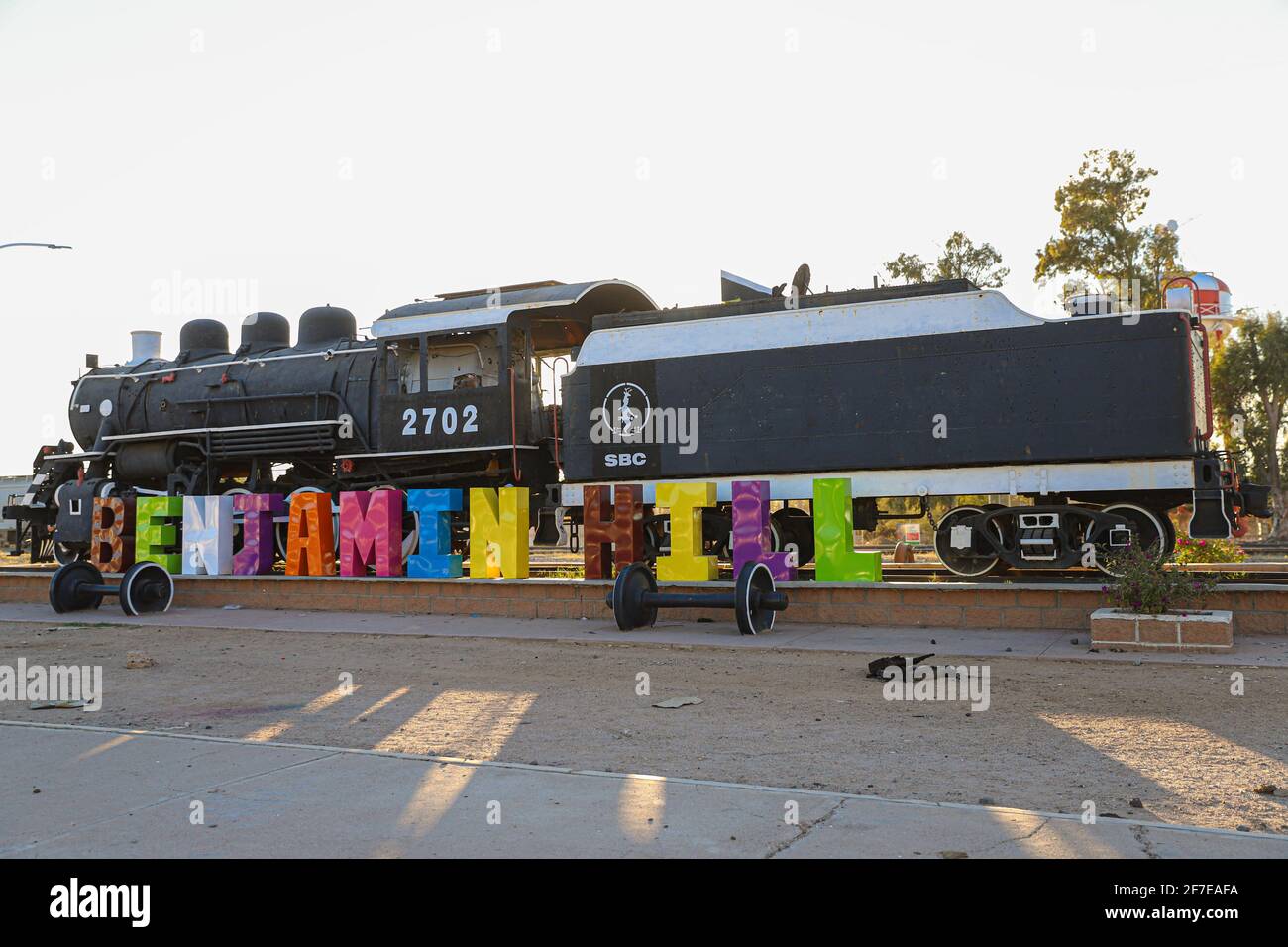 Old steam engine on display at the Ferrocarril Mexicano train station ...