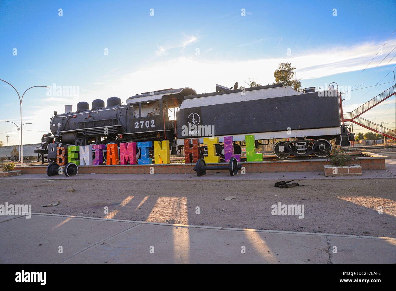 Old steam engine on display at the Ferrocarril Mexicano train station ...