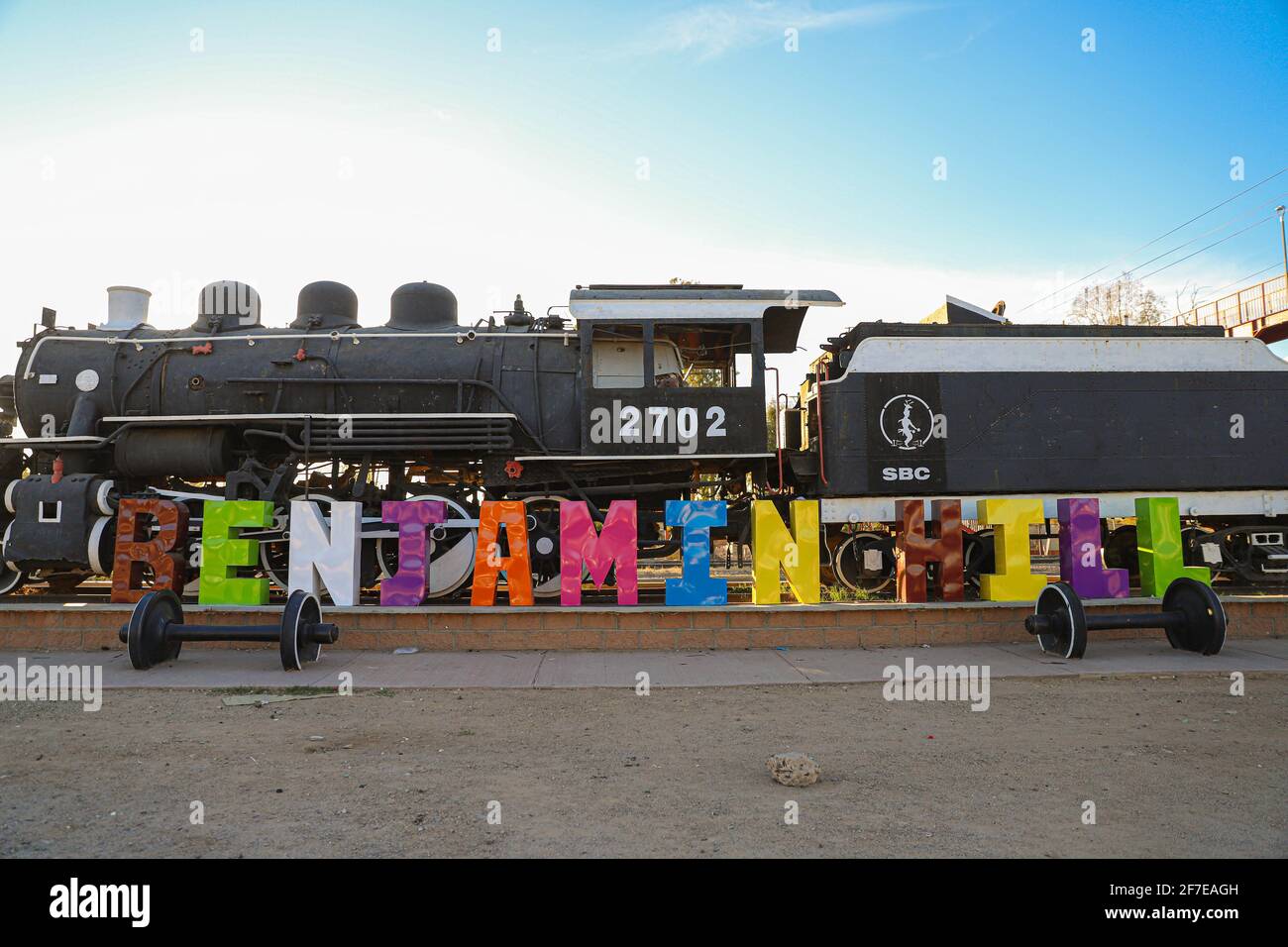 Old steam engine on display at the Ferrocarril Mexicano train station ...