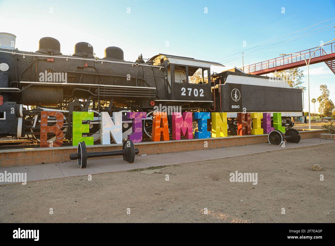 Old steam engine on display at the Ferrocarril Mexicano train station ...