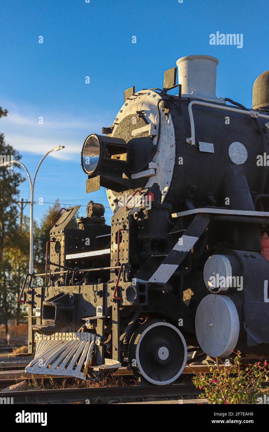 Old steam engine on display at the Ferrocarril Mexicano train station ...