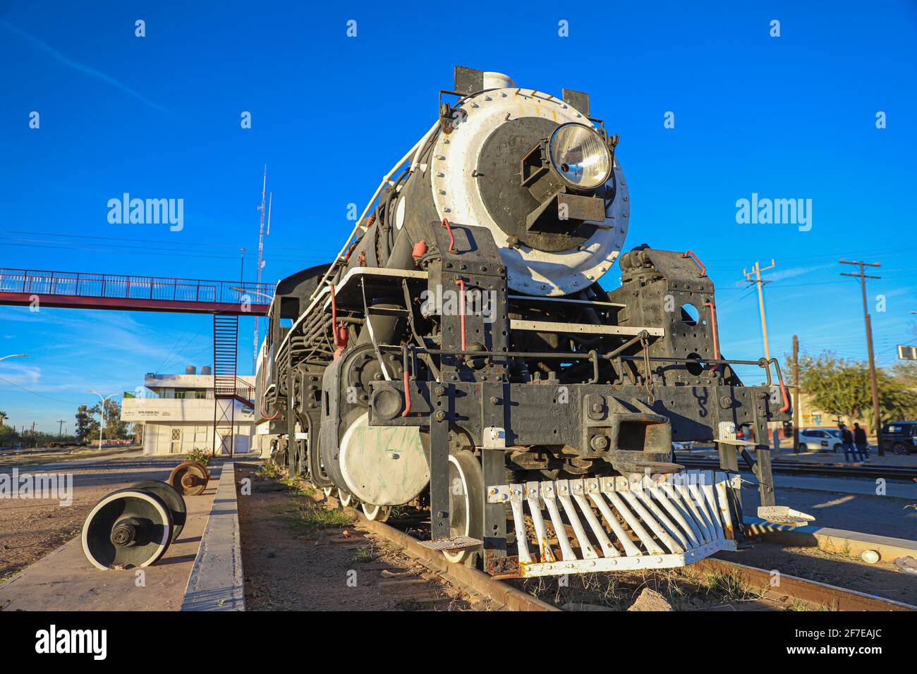 Old steam engine on display at the Ferrocarril Mexicano train station ...