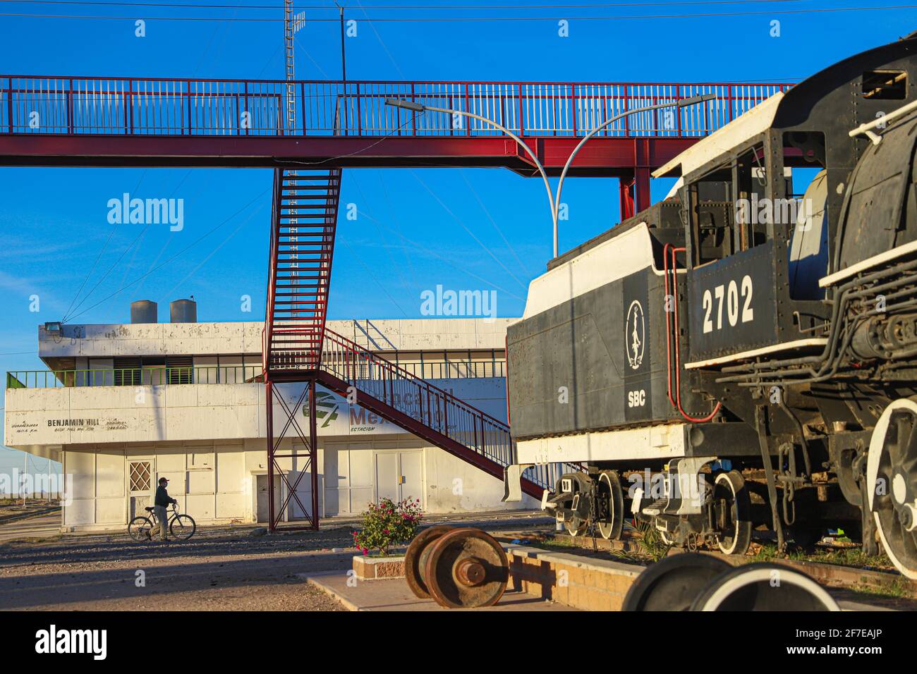 Old steam engine on display at the Ferrocarril Mexicano train station ...