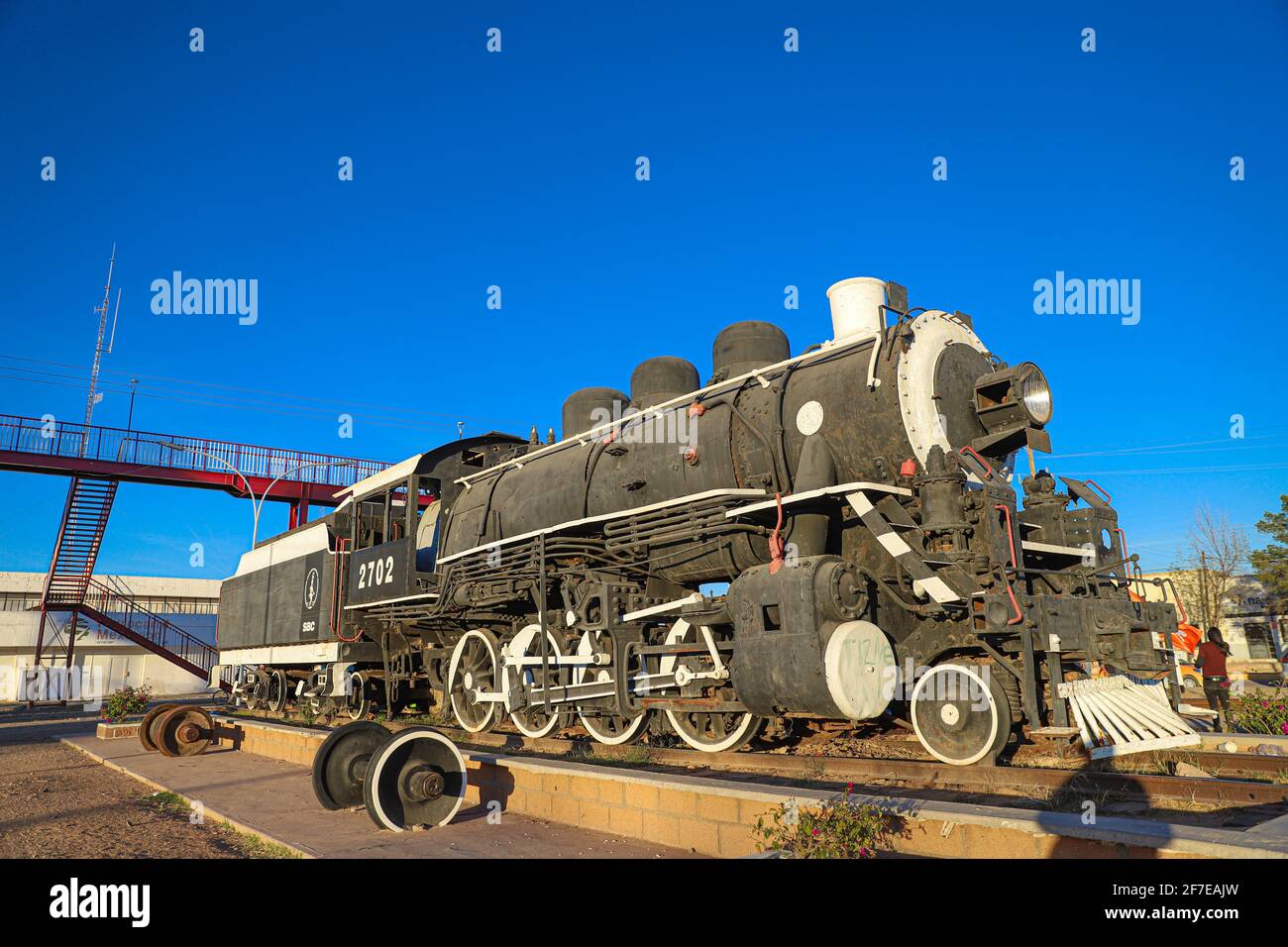 Old steam engine on display at the Ferrocarril Mexicano train station ...