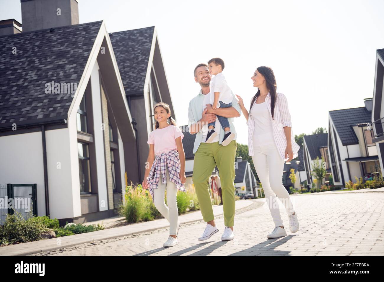 Full body photo of full friendly family attractive lady cute kids ...