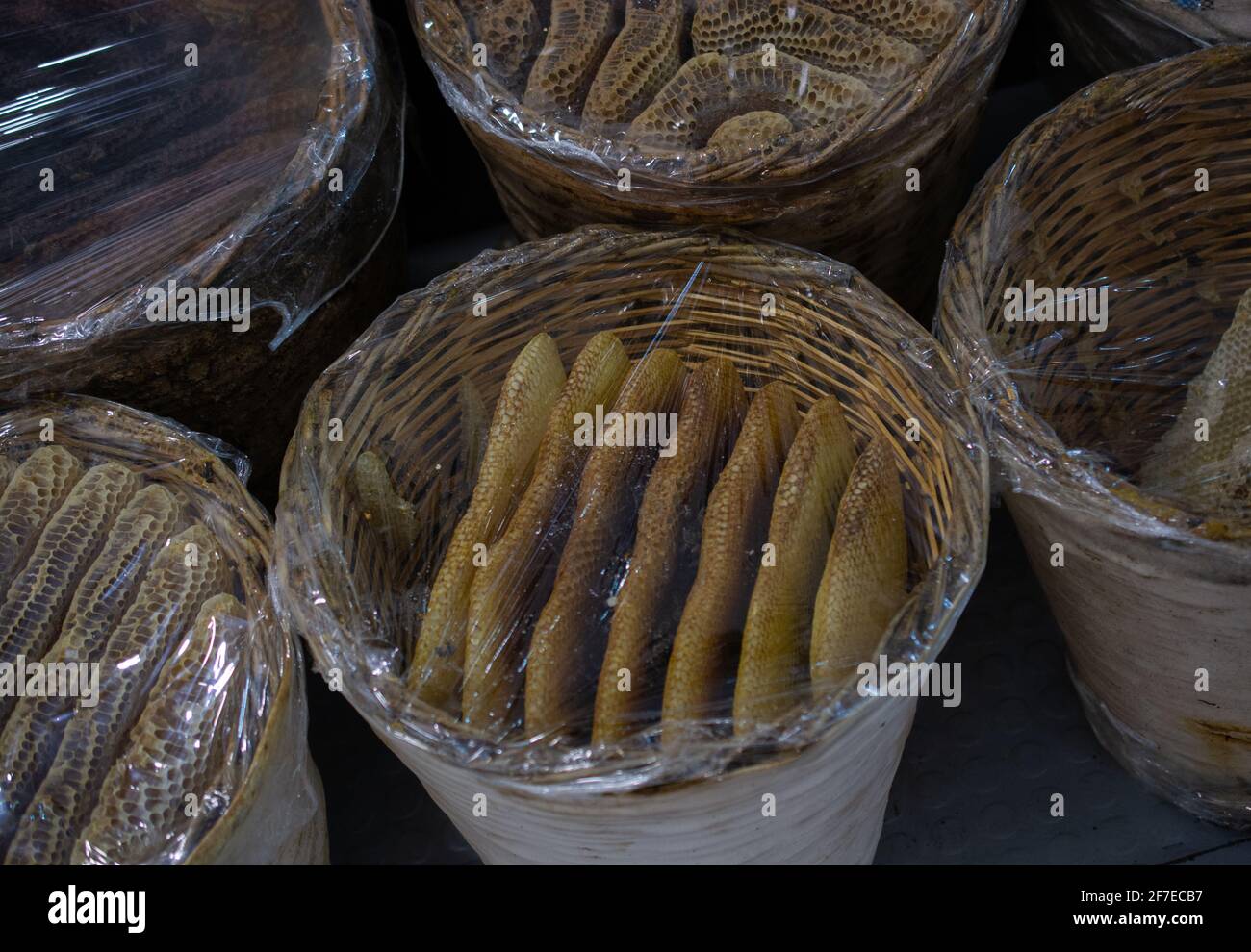 Honey in honeycomb from round beehive with sweet honey Stock Photo - Alamy