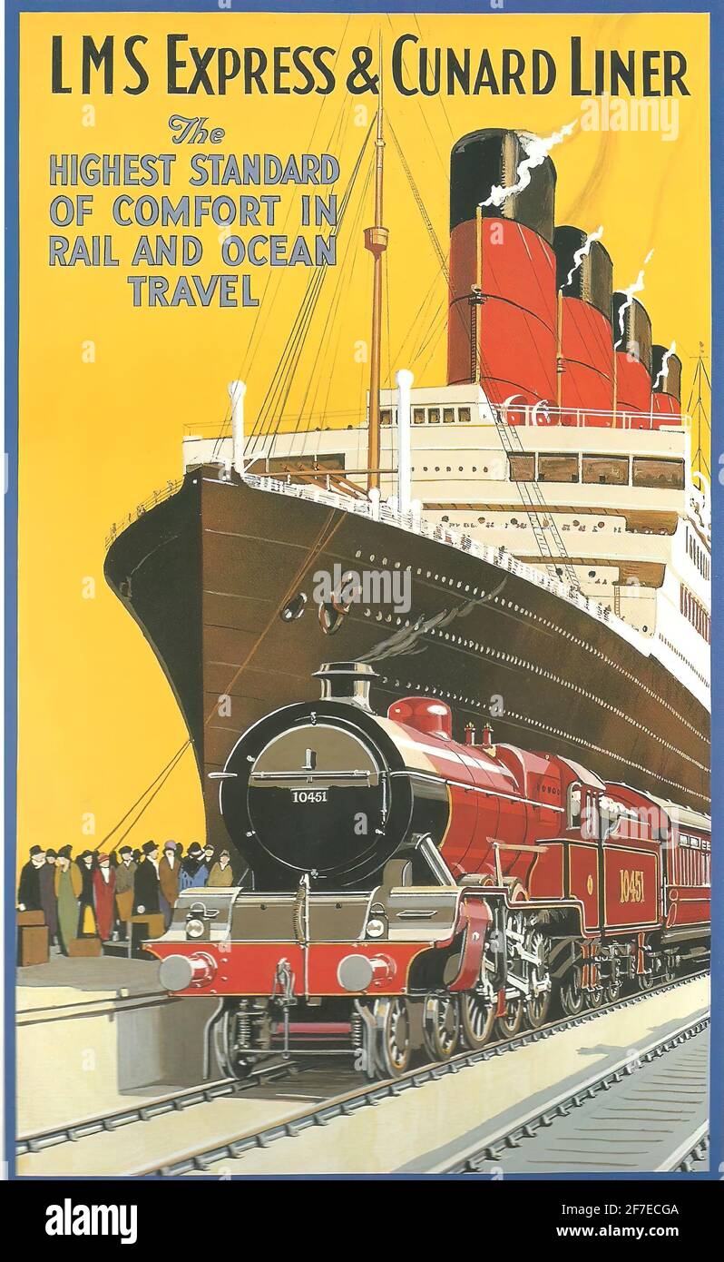 A vintage British travel poster for the LMS Express and Cunard Liner ...