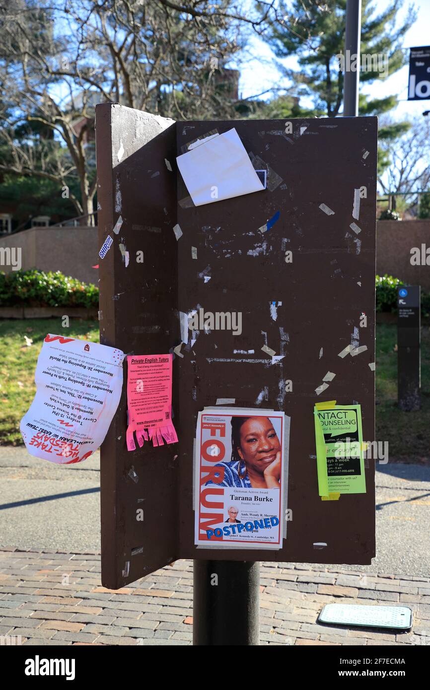 Student's information bulletin board in Harvard Yard.Harvard University ...