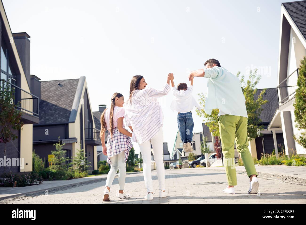 Full length body size rear back behind view of nice adorable ...