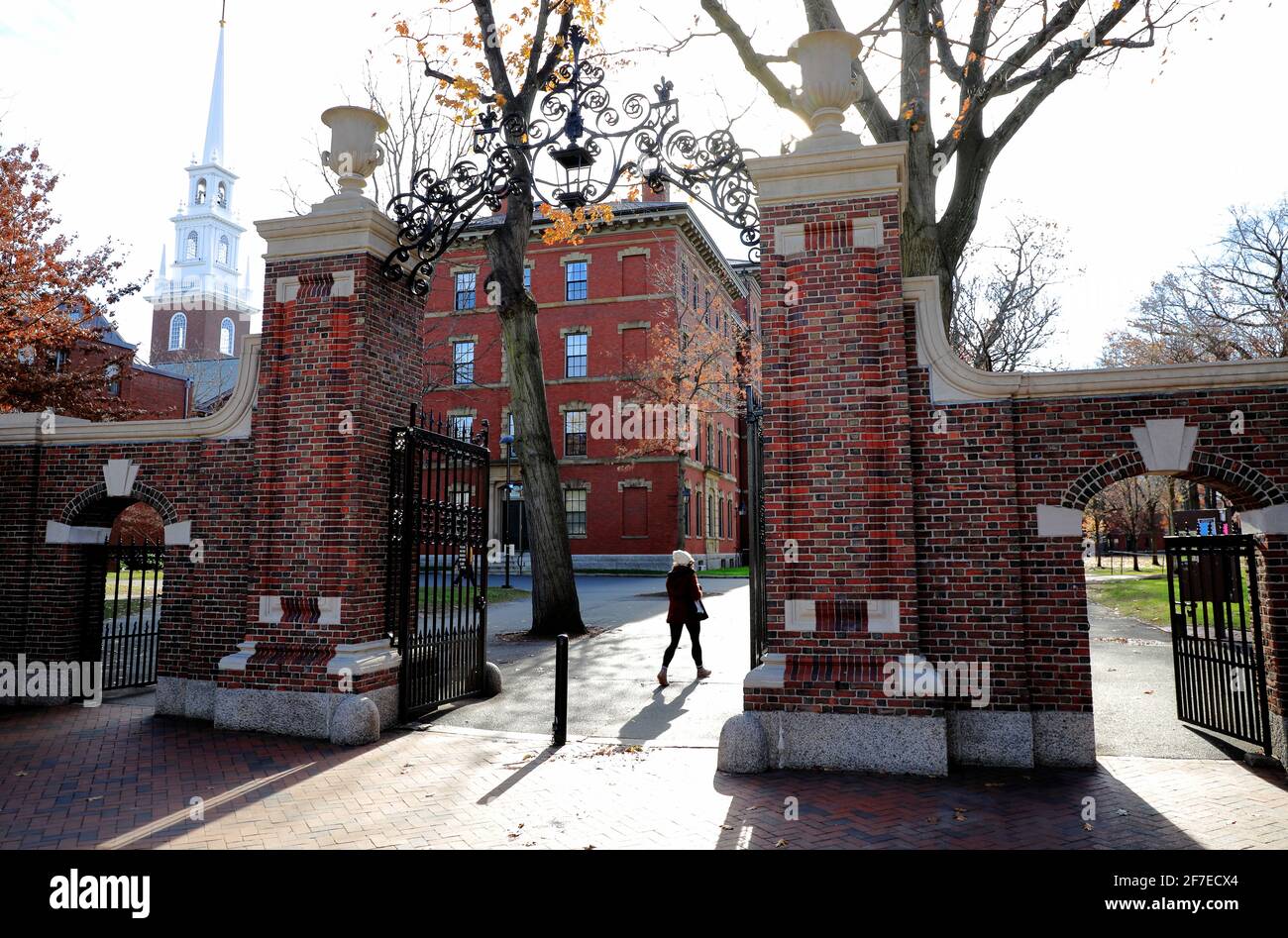 Meyer Gate of Harvard Yard in Harvard University with Memorial Church ...