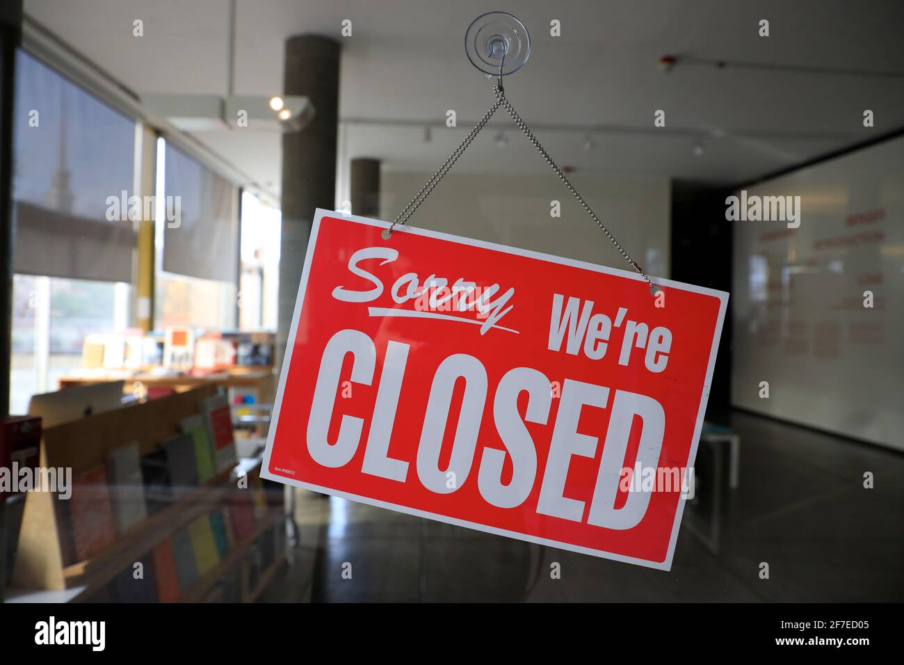 Sorry We are Closed sign on a glass door.Harvard University.Cambridge ...