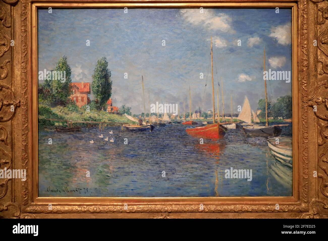 Red Boats, Argenteuil, 1875 by Claude Monet display in Fogg Museum in ...
