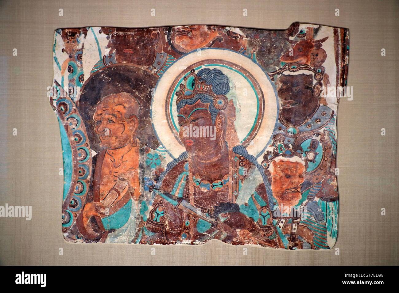 The mural of Bust of a Bodhisattva Surrounded by a Monk and Devas from ...