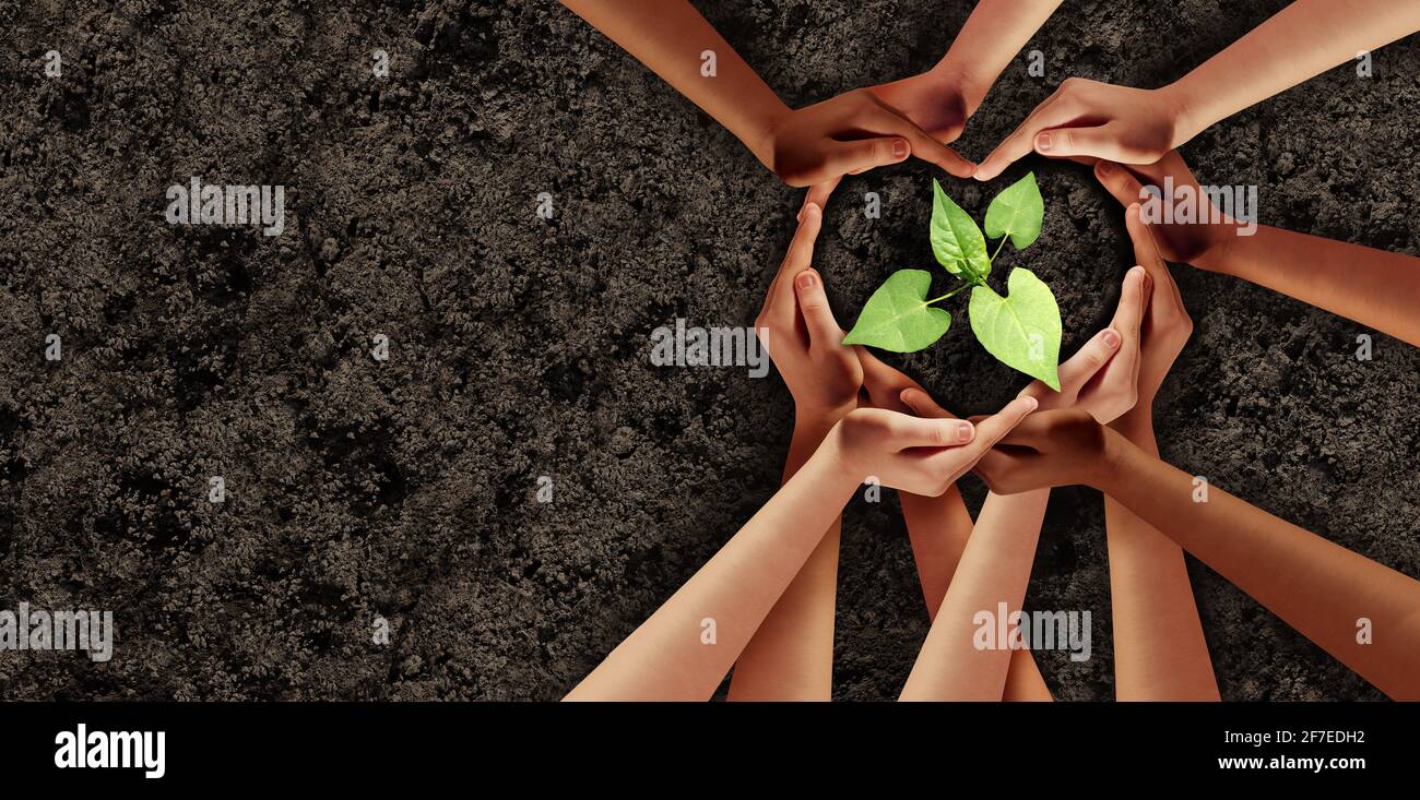Earth day love and agriculture support or ecology unity as heart hands ...