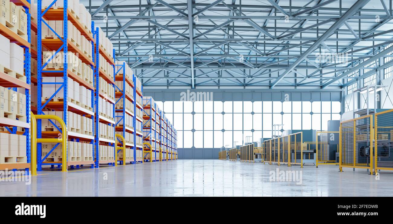 Interior of warehouse in logistic center,3d rendering Stock Photo - Alamy