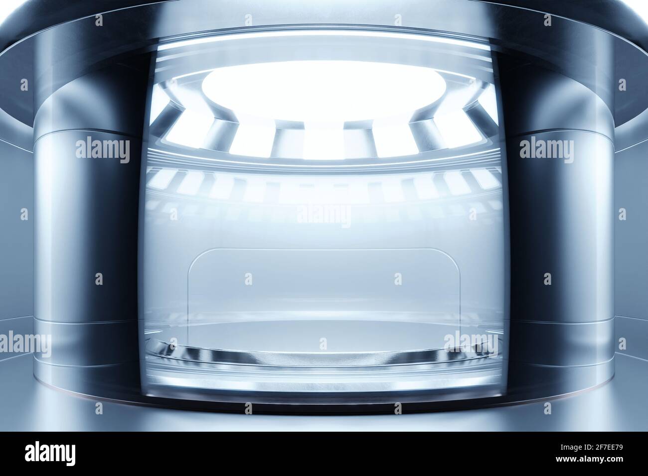 Empty dark blue studio room futuristic Sci Fi big hall room with lights blue, Future background ...