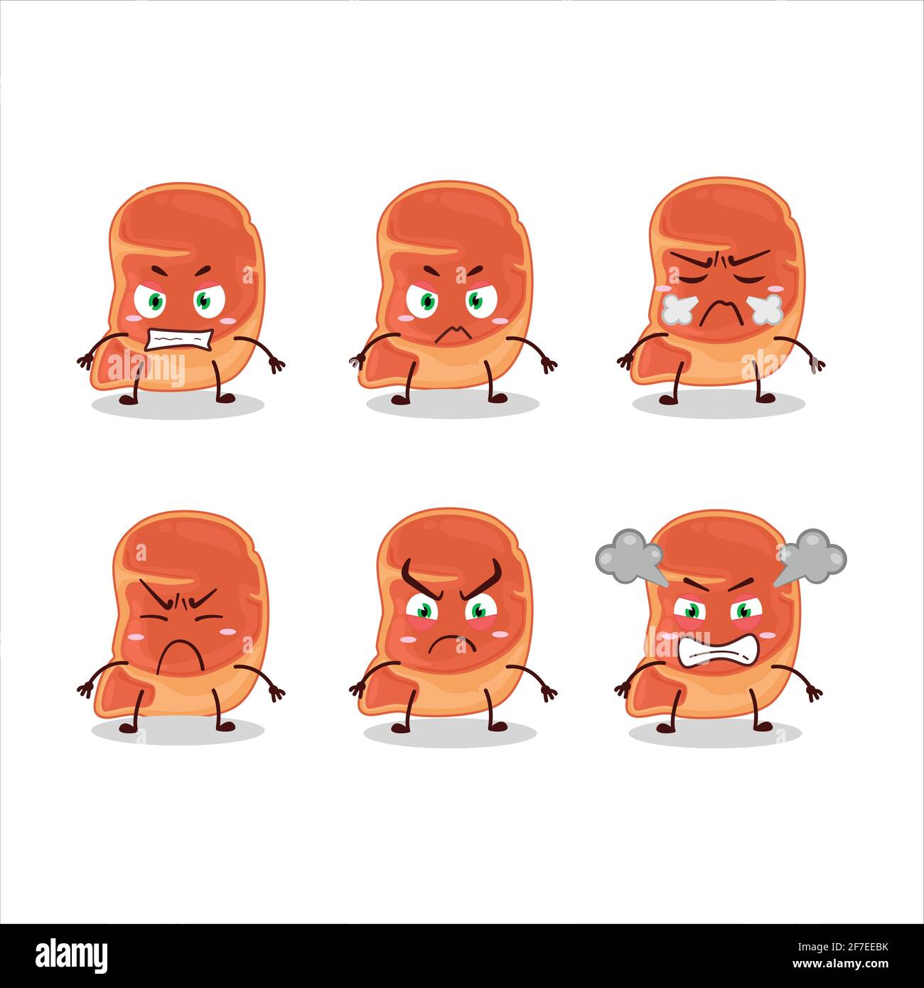 Steak cartoon character with various angry expressions. Vector ...