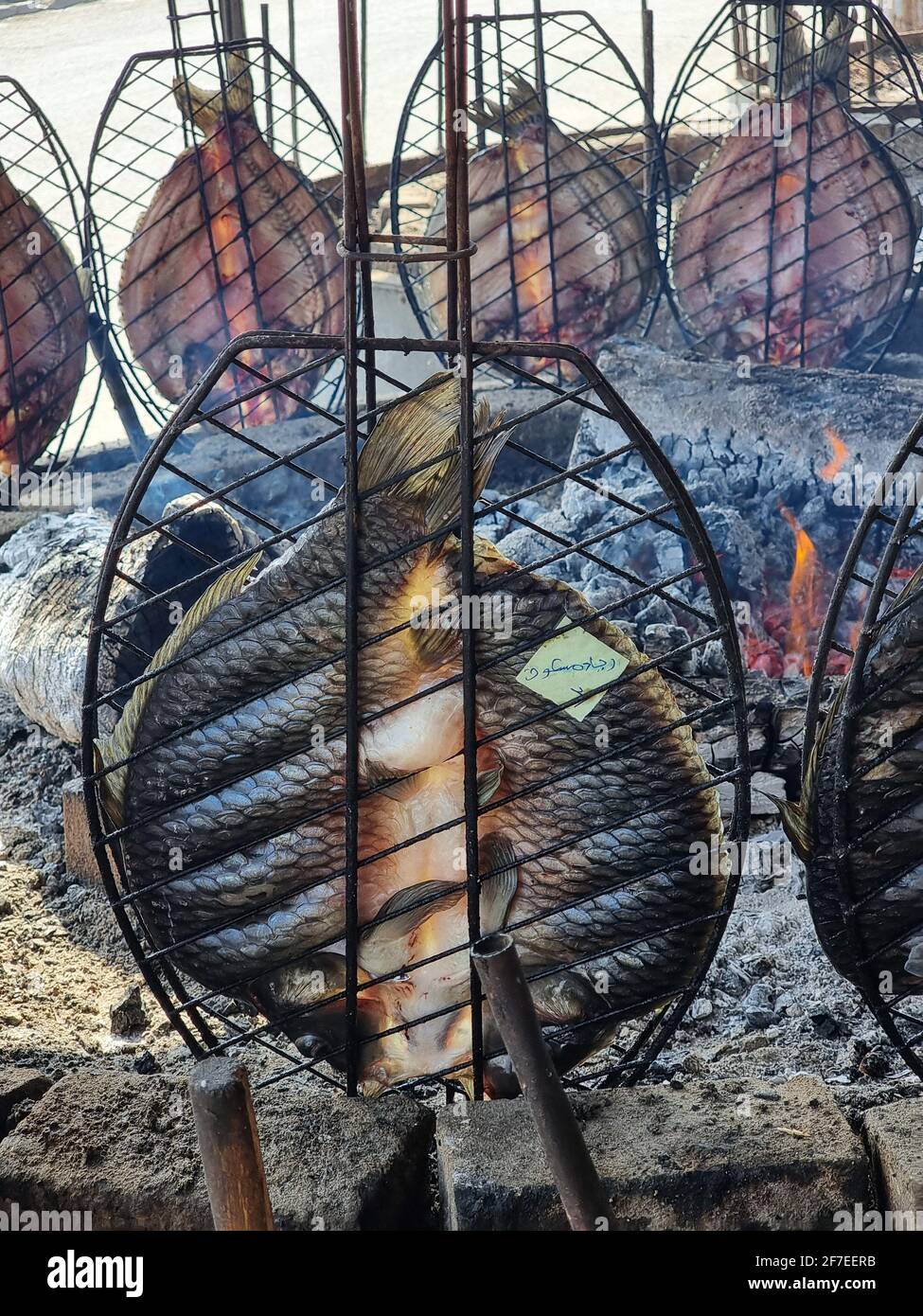 basra, Iraq - april 27, 2020: photo fish grill in the street of basra ...