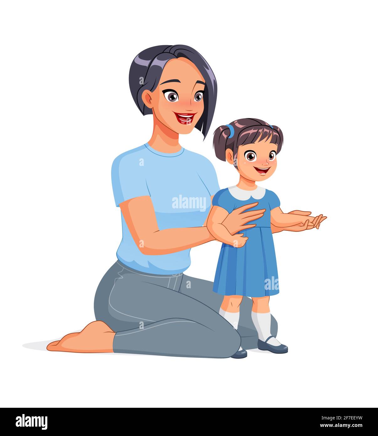 Mother sitting on the floor with her toddler. Cartoon vector ...