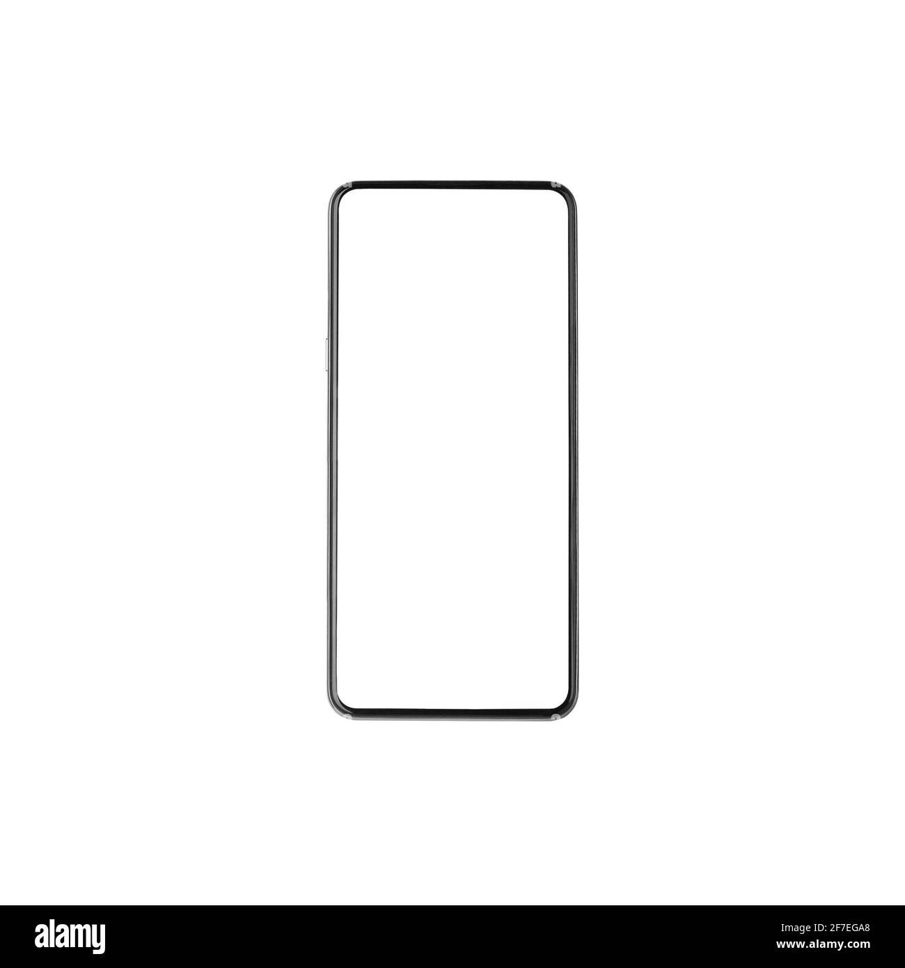 Black smartphone frame blank screen white background isolated closeup ...